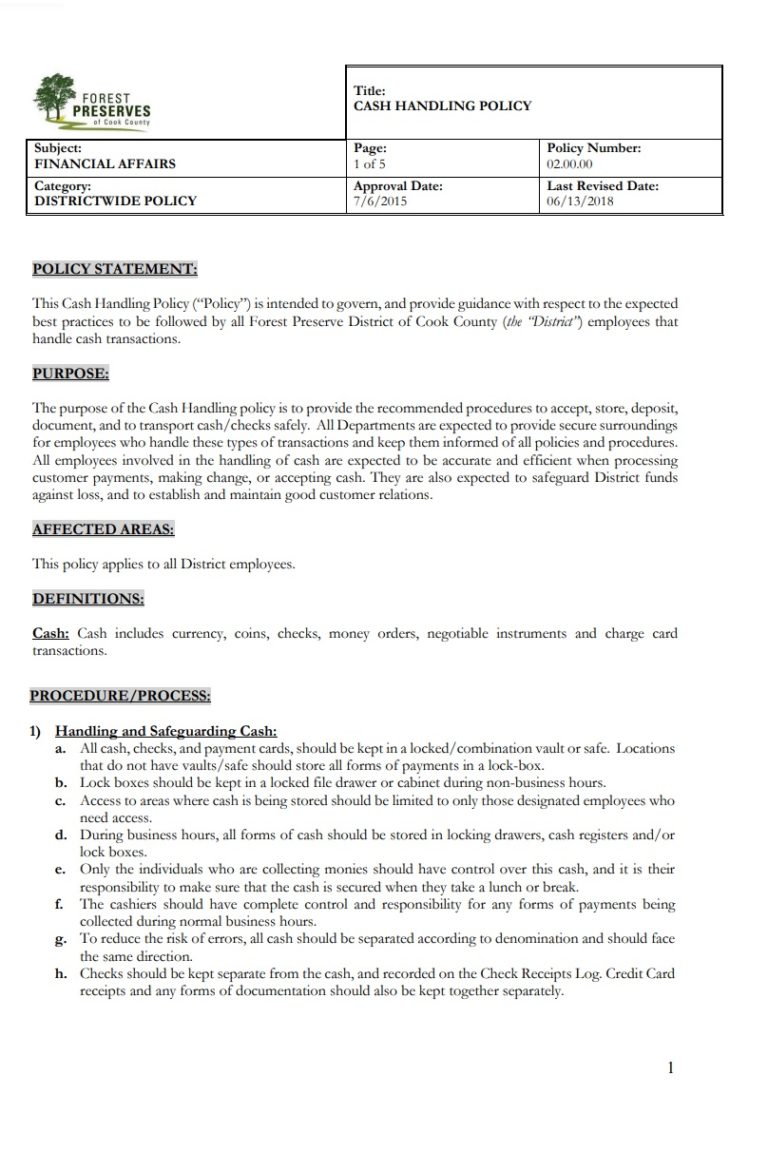 Cash Handling Manual Template | Free Manual Templates